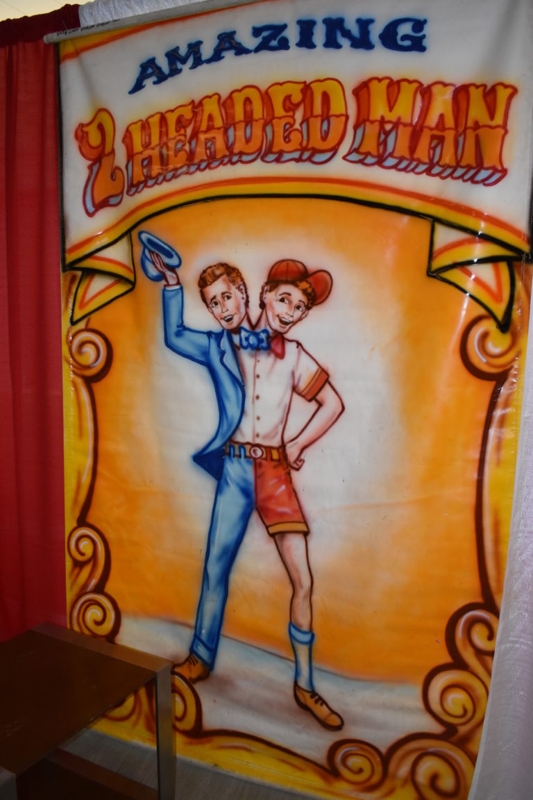 AMAZING TWO HEADED MAN SIDESHOW CARNIVAL BANNER