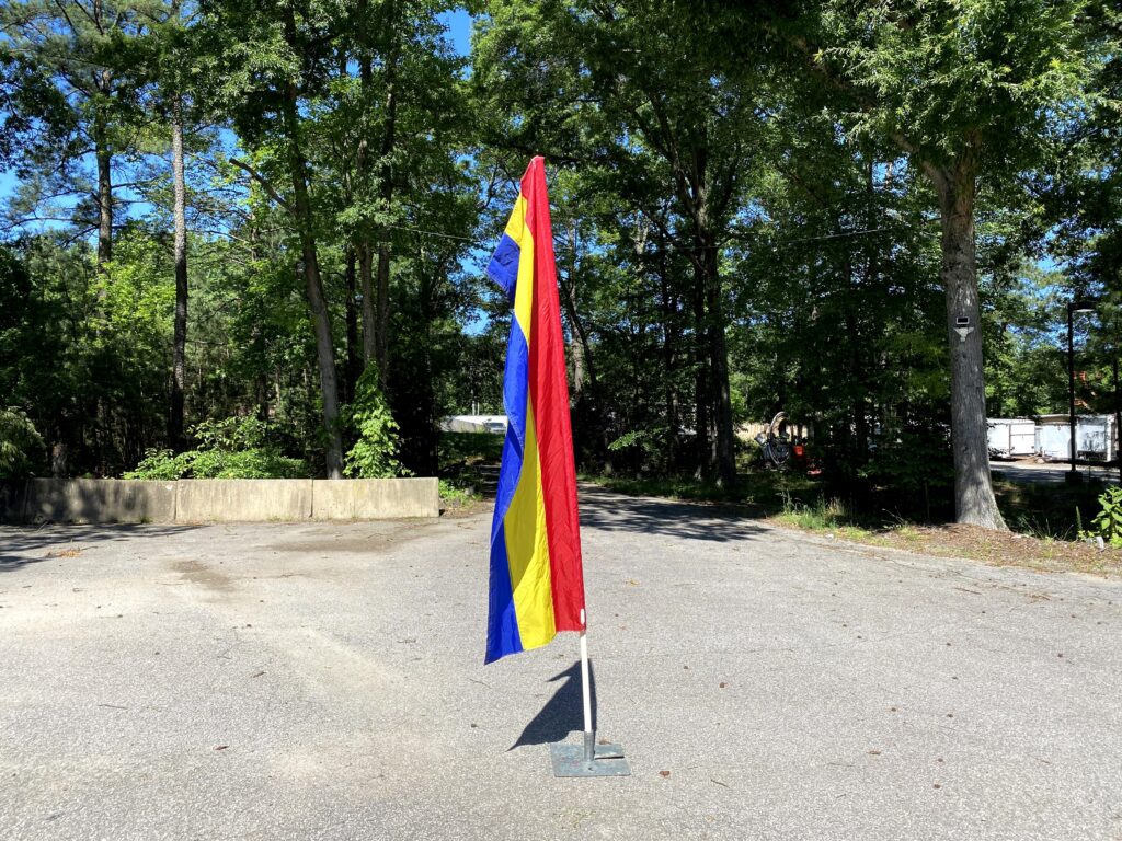 FESTIVAL VERTICAL FLAG – 3×8 ft BLUE YELLOW RED STRIPED
