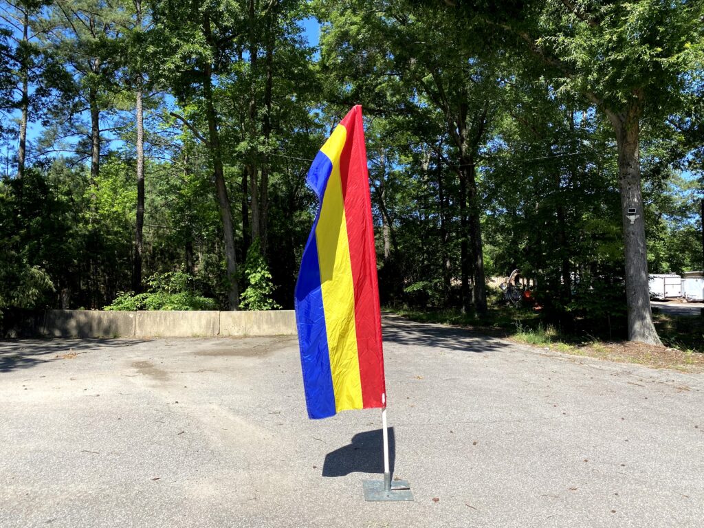 FESTIVAL VERTICAL FLAG – 3×8 ft BLUE YELLOW RED STRIPED