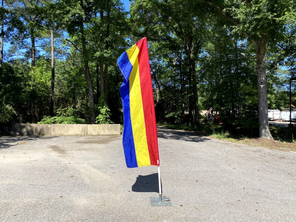 FESTIVAL VERTICAL FLAG – 3×8 ft BLUE YELLOW RED STRIPED