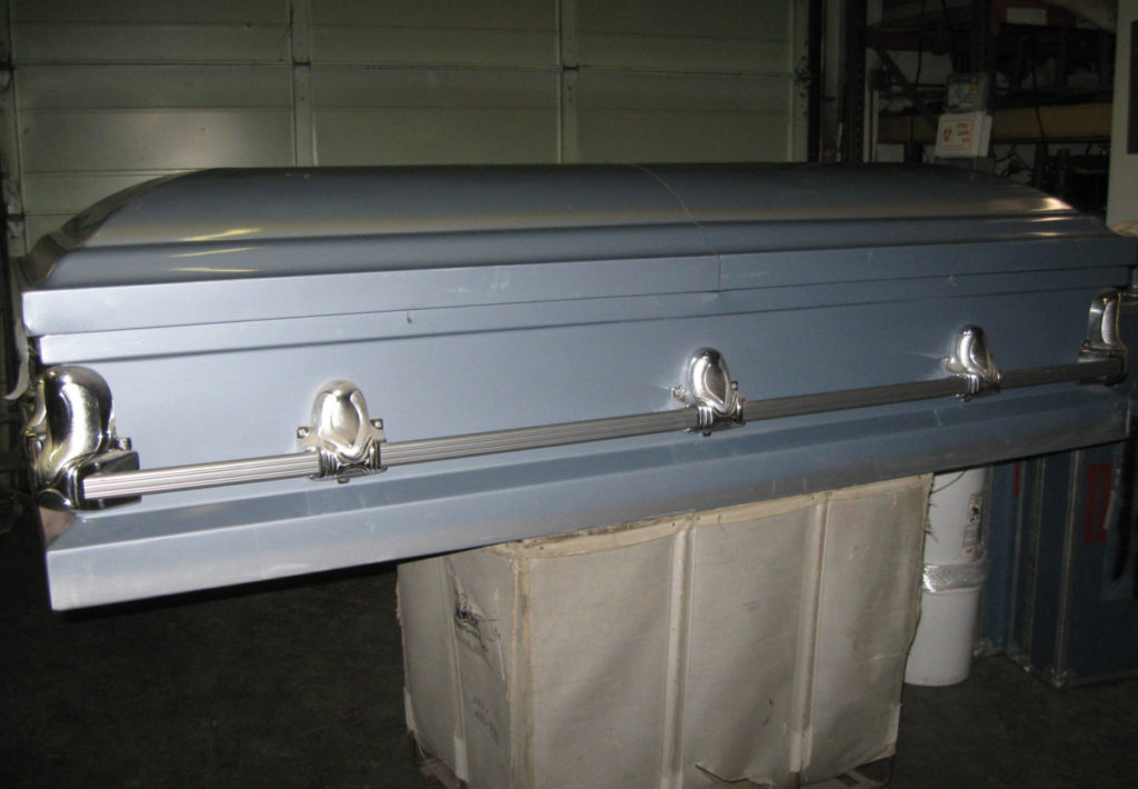 COFFIN SPLIT TOP METAL CASKET – GRAY OR PEWTER
