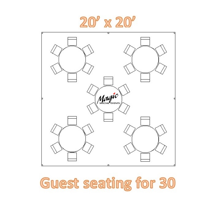 NEW 20 x 20 Tent Diagram Round Seating for 30