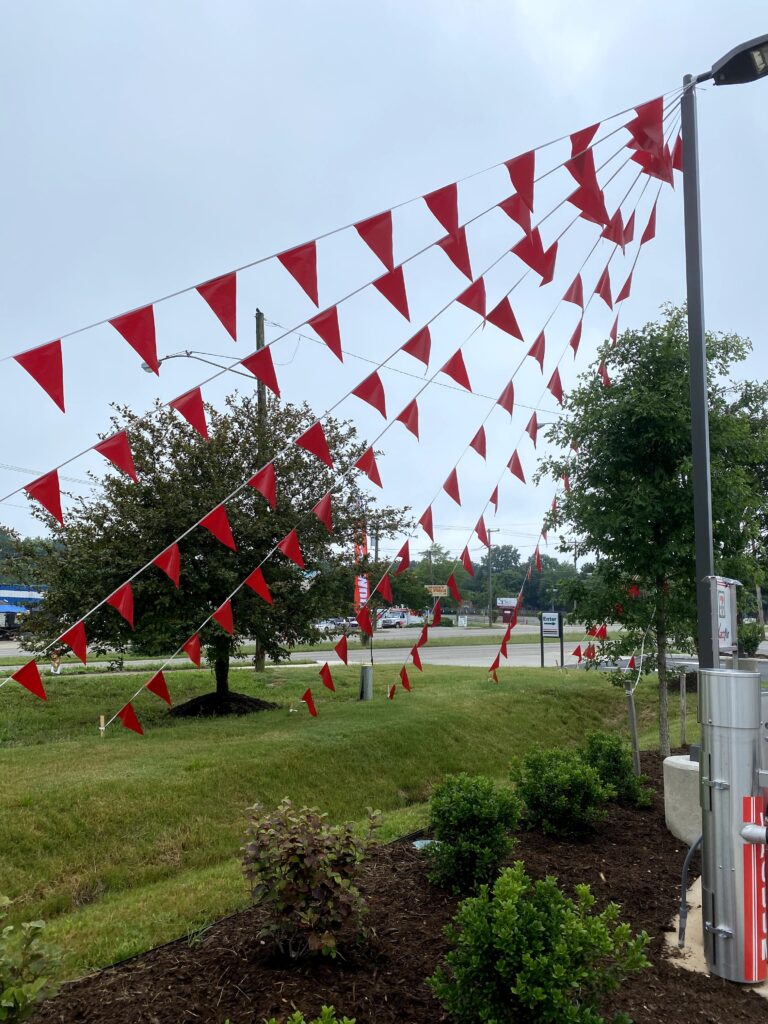RED STRINGED PENNANT FLAGS