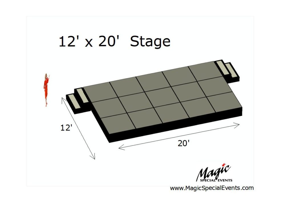 STAGE or PLATFORM INSTALLATION 12′ X 20′ (Feet) TALL – 6″ – 29″ (Height)