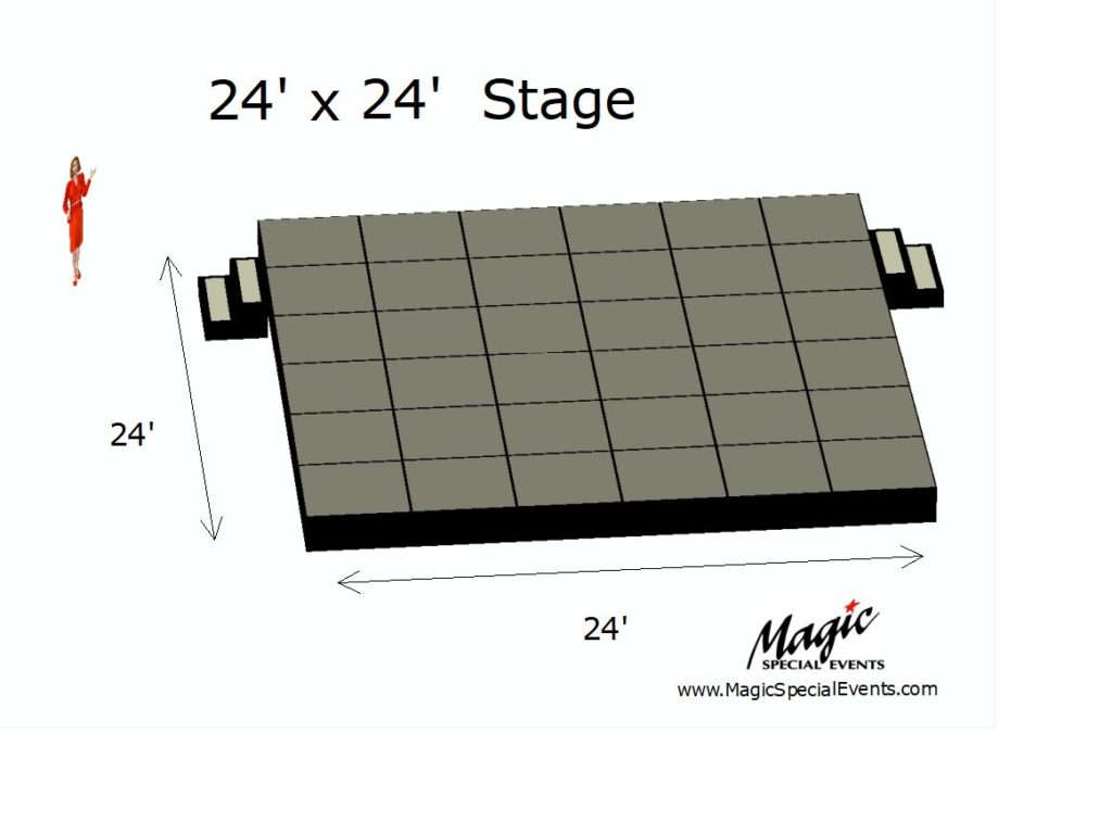 STAGE or PLATFORM INSTALLATION 24′ X 24′ (Feet) TALL – 6″ – 29″ (Height)